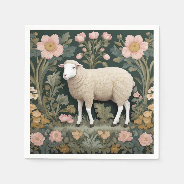 Elegant White Sheep William Morris Inspired Napkins | Zazzle