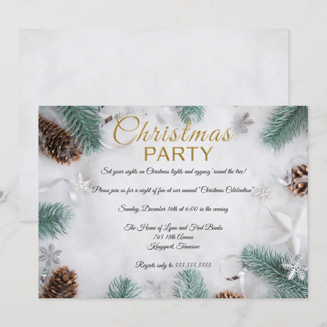Elegant White Snow Christmas Party Invitation | Zazzle