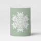 Elegant White Snowflake-Sage PIne Pillar Candle | Zazzle