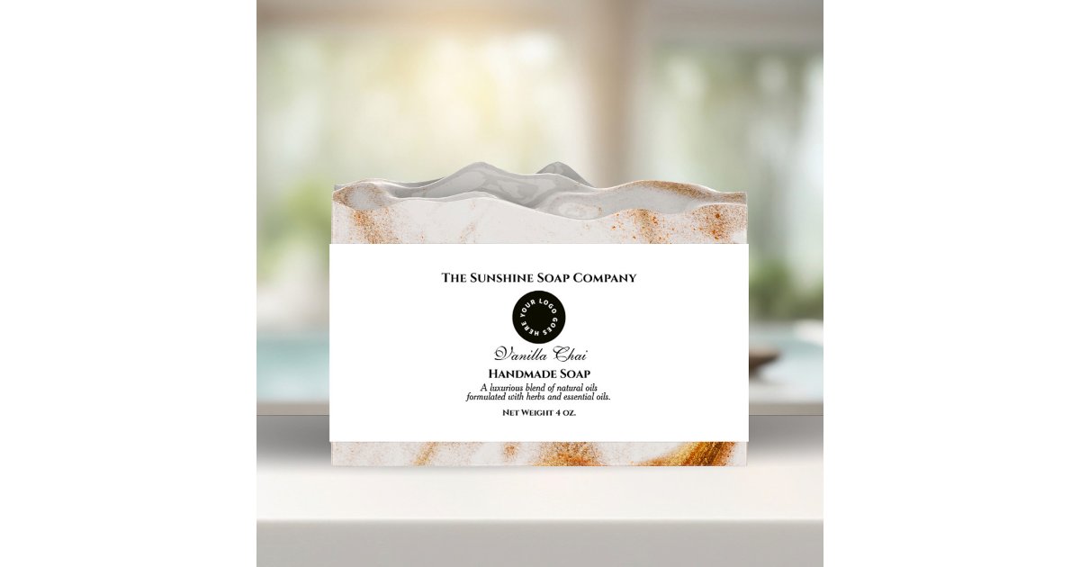 Elegant White Soap Belly Band With Logo | Zazzle