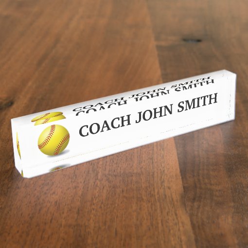 Elegant White Softball Coach Desk Name Plate | Zazzle