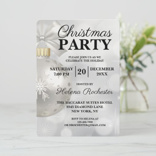 Elegant White Sparkle Christmas Party Invitation | Zazzle