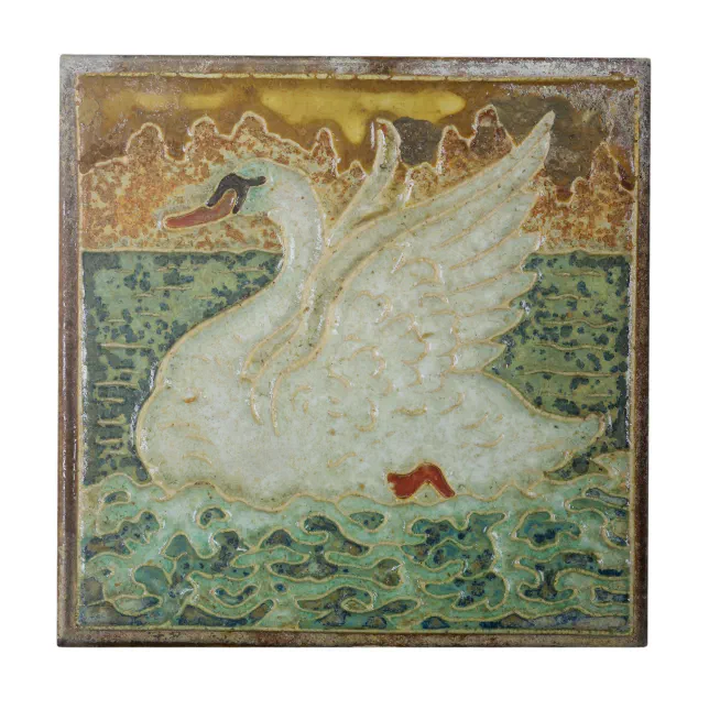 Elegant White Swan Birds on Lake Vintage Nature Ceramic Tile | Zazzle