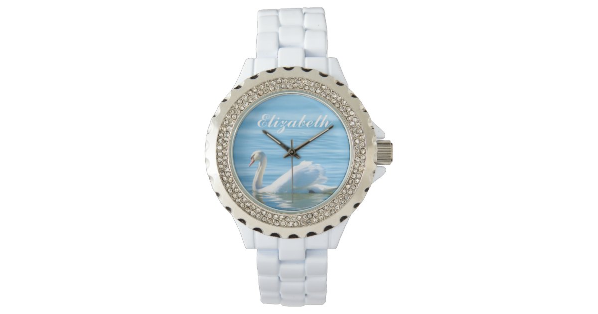 Elegant White Swan Personalized Name Watch | Zazzle