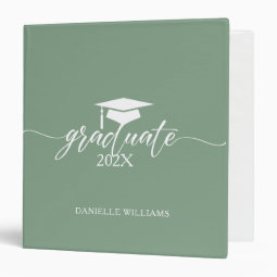 Elegant White Typography On Sage Green Background 3 Ring Binder | Zazzle