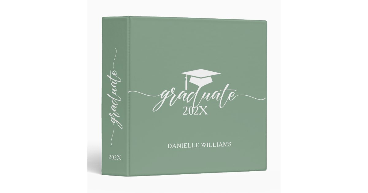 Elegant White Typography On Sage Green Background 3 Ring Binder | Zazzle