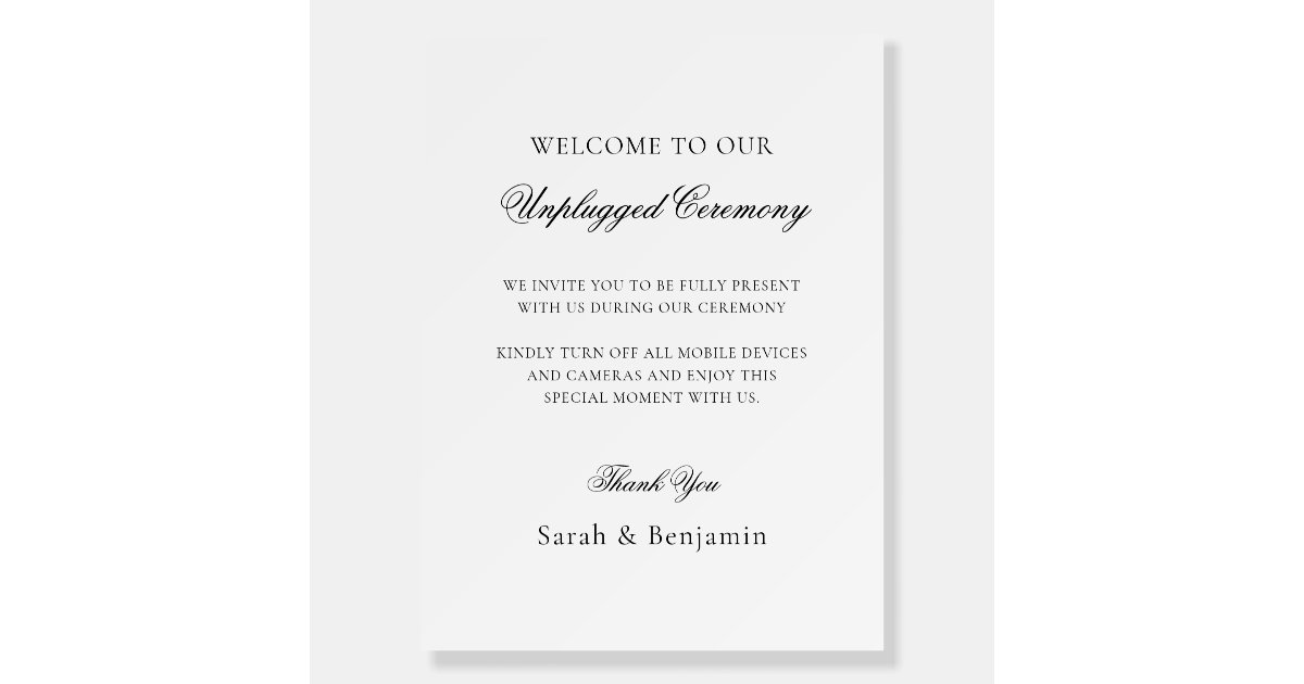 Elegant White Unplugged Ceremony Wedding Sign | Zazzle