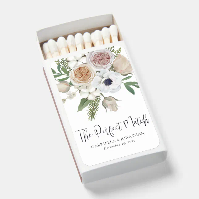 Elegant White Watercolor Floral Wedding Matchboxes | Zazzle