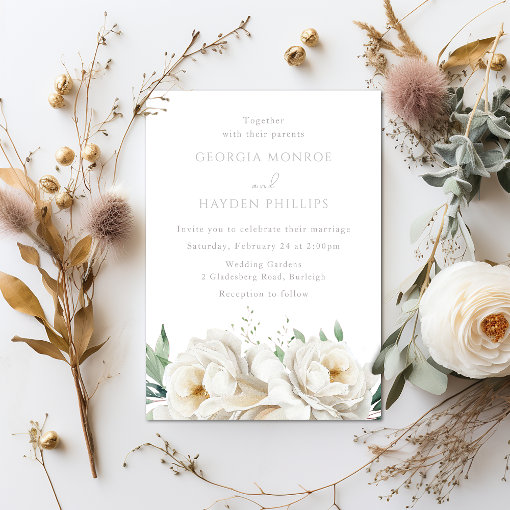 Elegant White Wedding Flowers Wedding Invitation | Zazzle