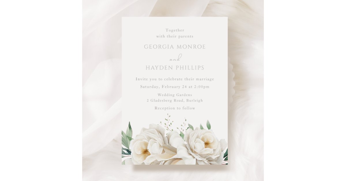 Elegant White Wedding Flowers Wedding Invitation | Zazzle