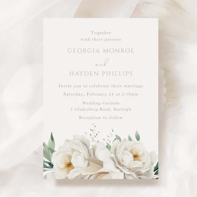 Elegant White Wedding Flowers Wedding Invitation | Zazzle