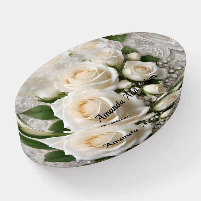 Elegant White Wedding Lace And Roses, Paperweight | Zazzle