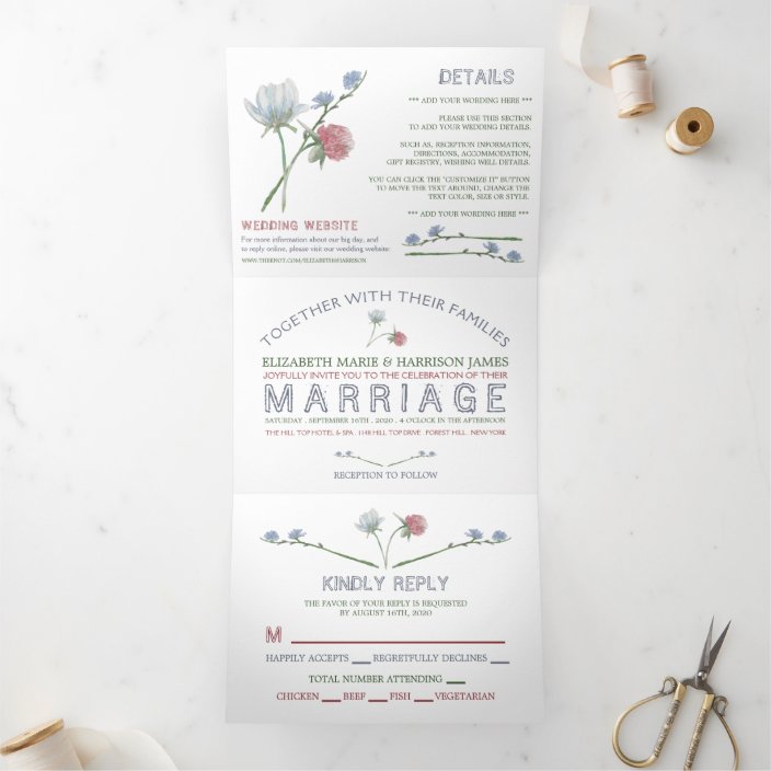 Elegant White, Wildflower Wedding Suite Tri-Fold Invitation | Zazzle.com