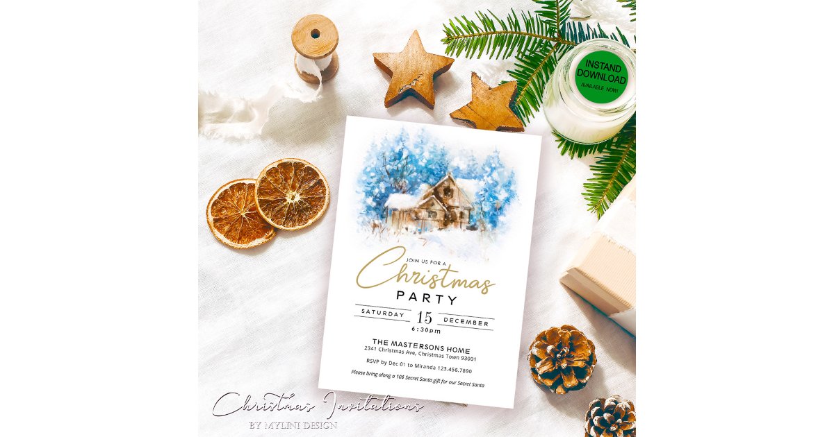 Elegant White Winter Wonderland Christmas Party Invitation | Zazzle