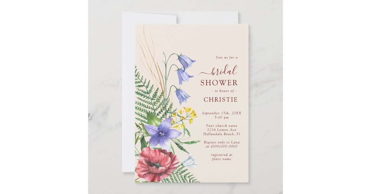 Elegant Wild Flowers Bridal Shower Invitation | Zazzle