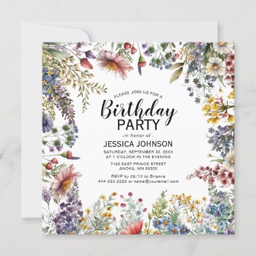 Elegant Wildflower Birthday Party Invitation | Zazzle