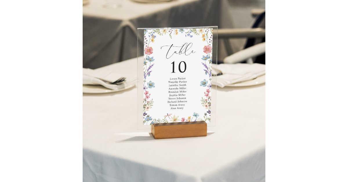 Elegant Wildflower Bloom Wedding Seating Chart Table Number | Zazzle