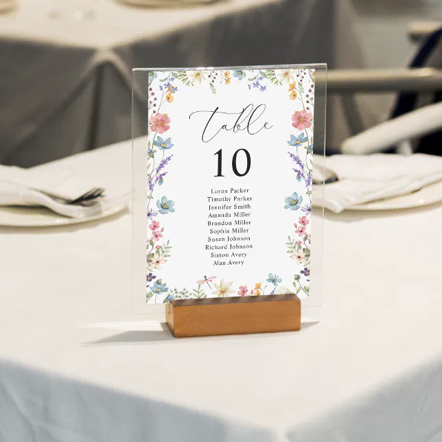 Elegant Wildflower Bloom Wedding Seating Chart Table Number | Zazzle