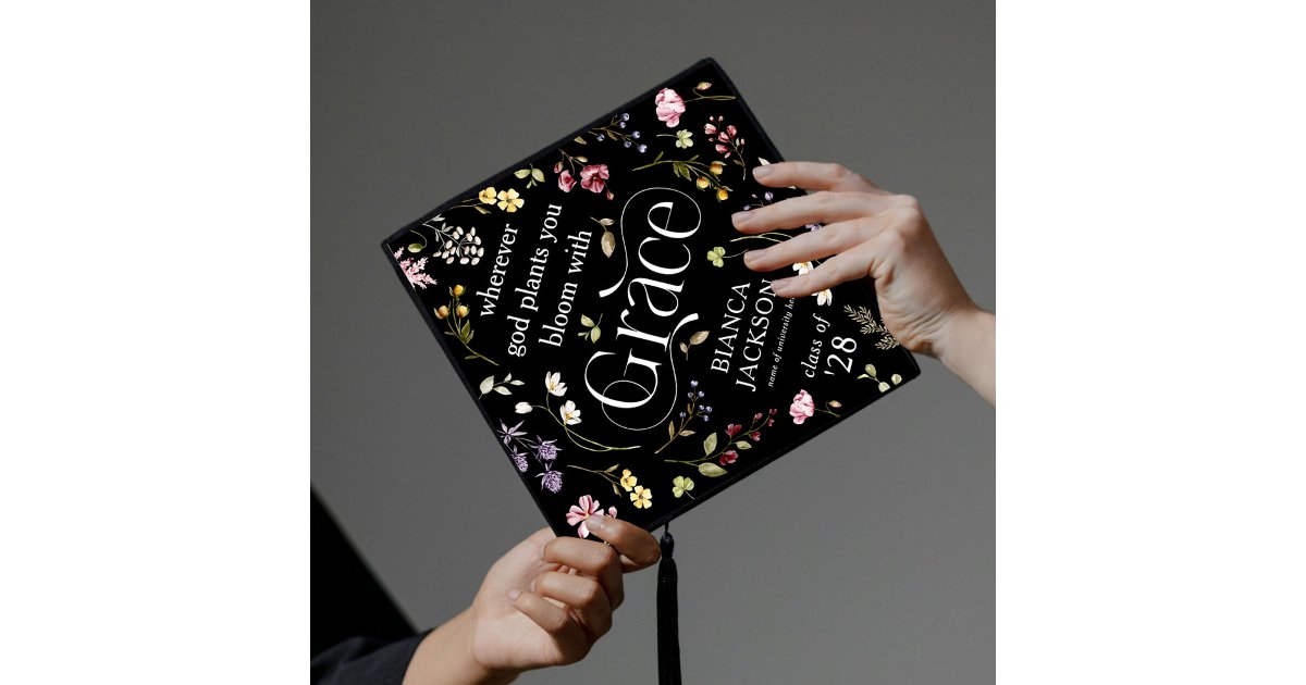 Elegant Wildflower 'Bloom with Grace' Graduate Graduation Cap Topper ...