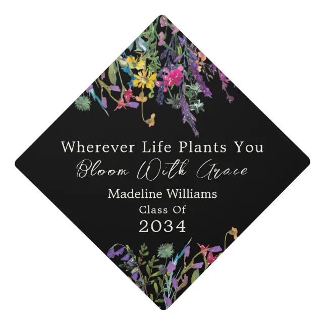 Elegant Wildflower Bloom With Grace Graduation Cap Topper | Zazzle