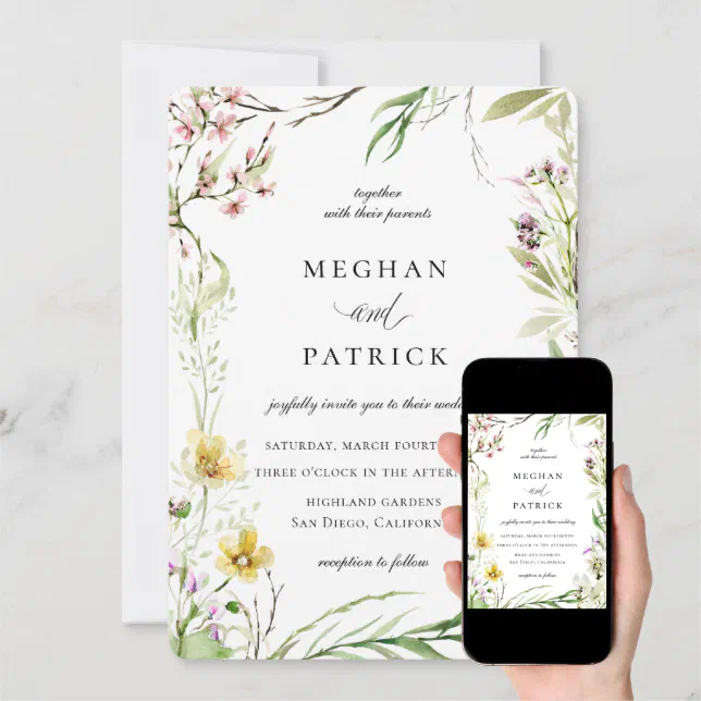 Elegant Wildflower Botanical Frame Wedding Invitation | Zazzle