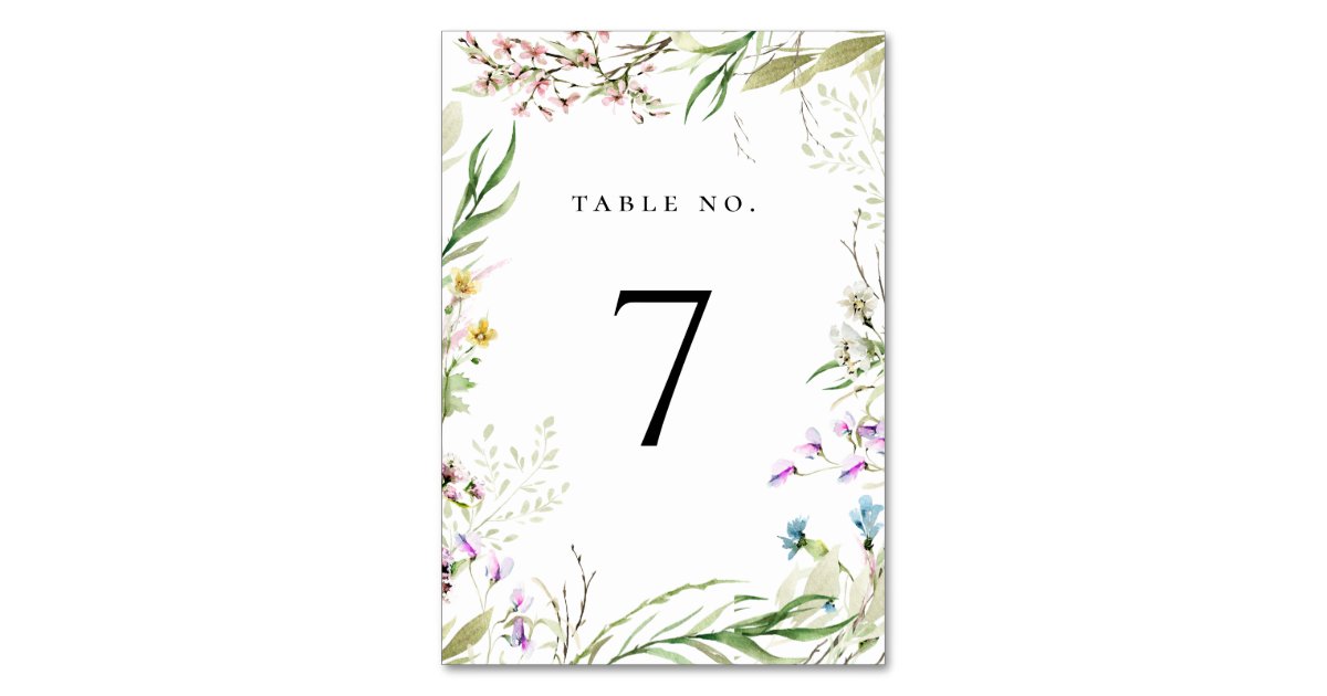 Elegant Wildflower Botanical Table Number | Zazzle