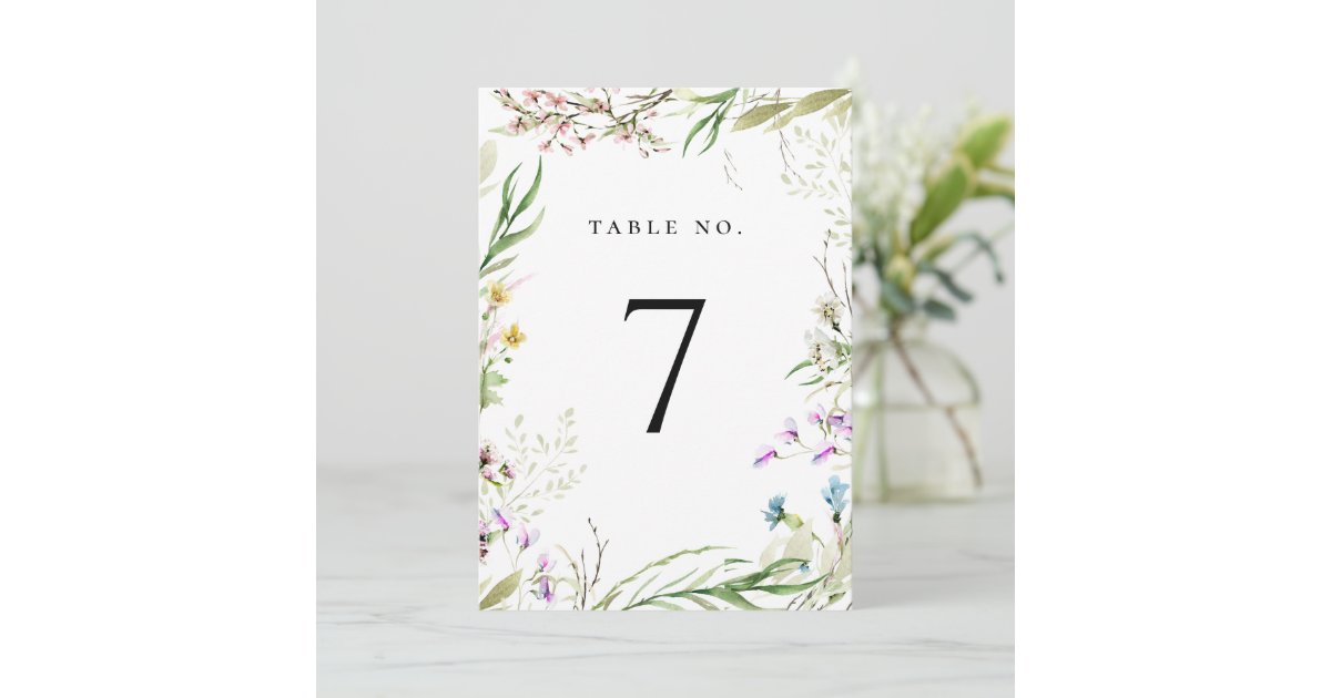 Elegant Wildflower Botanical Table Number | Zazzle