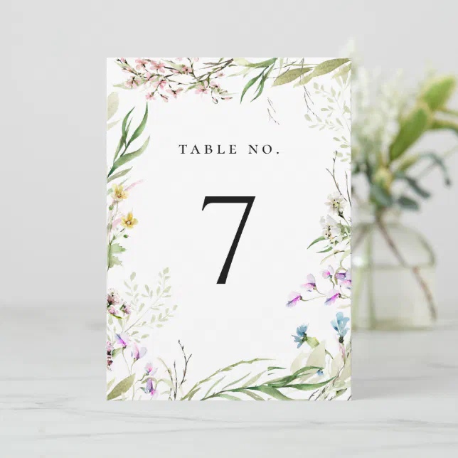 Elegant Wildflower Botanical Table Number | Zazzle