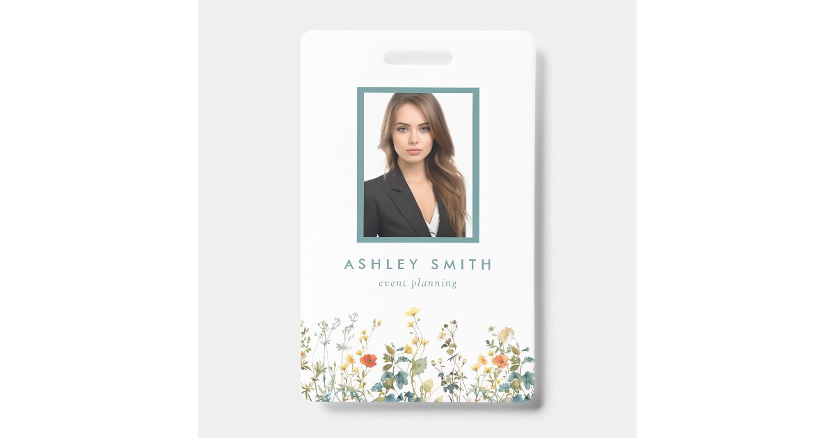 Elegant Wildflower Field ID Badge | Zazzle