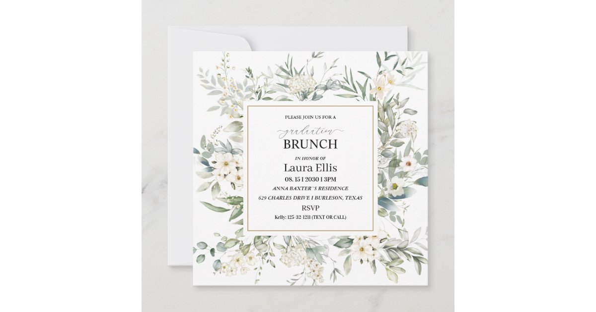 Elegant wildflower floral graduation brunch invitation | Zazzle