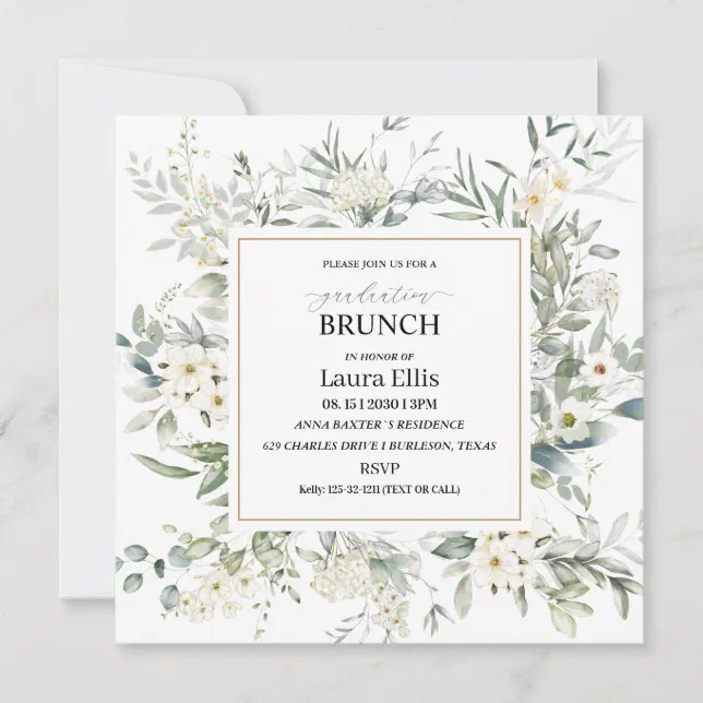 Elegant wildflower floral graduation brunch invitation | Zazzle