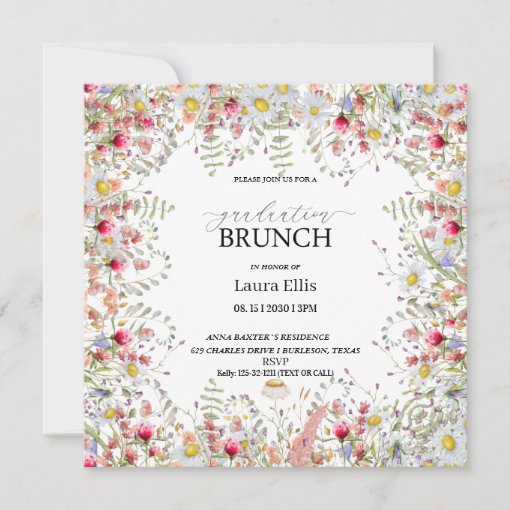 Elegant wildflower floral graduation brunch invitation | Zazzle
