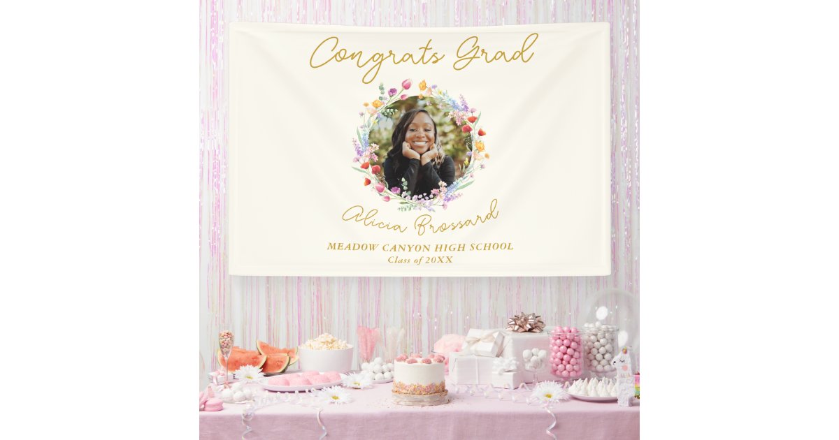 Elegant Wildflower Floral Graduation Photo Banner | Zazzle