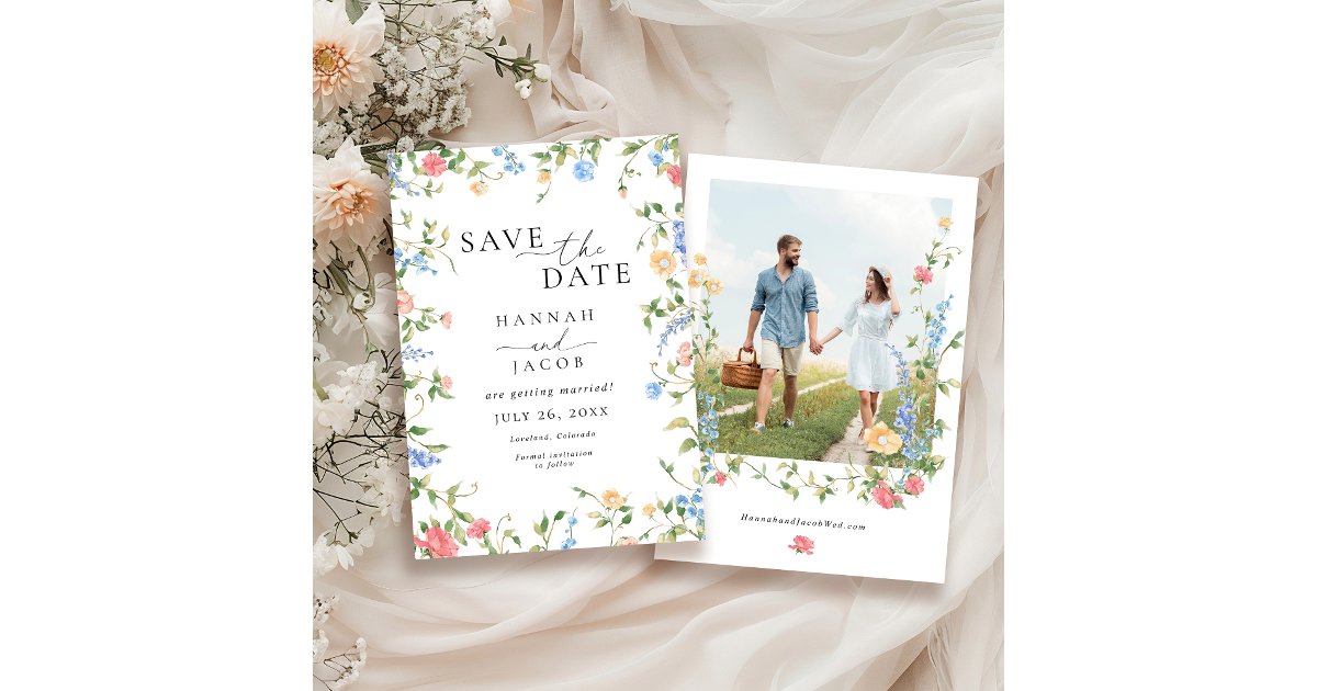 Elegant Wildflower Floral Photo Wedding Save The Date | Zazzle