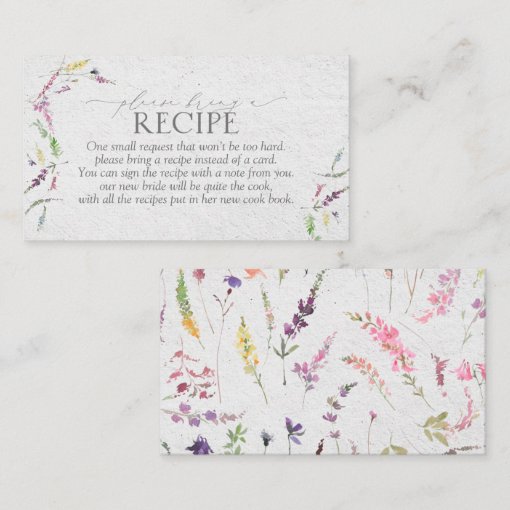 Elegant Wildflower Floral Please Bring A Recipe Enclosure Card | Zazzle