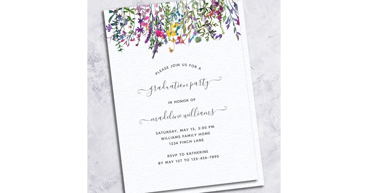 Elegant Wildflower Graduation Invitation | Zazzle