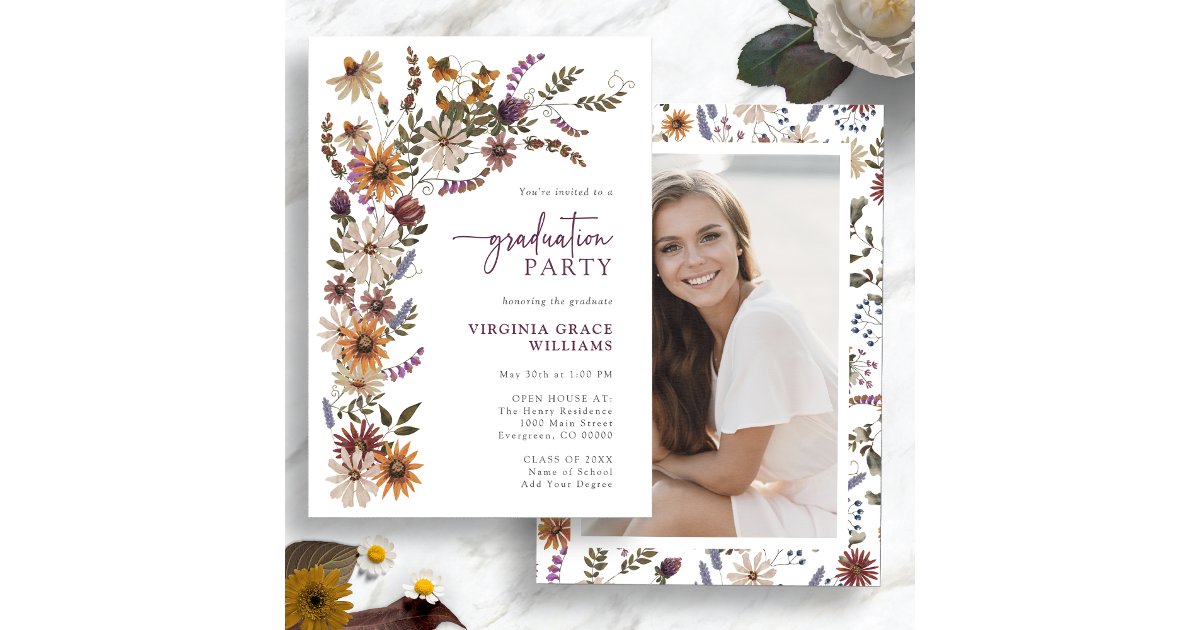 Elegant Wildflower Graduation Invitation | Zazzle