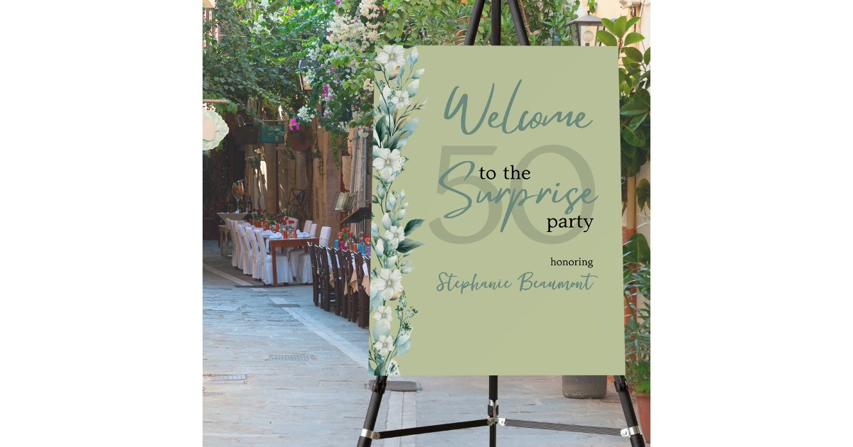 Elegant Wildflower Green Surprise 50th Birthday Foam Board | Zazzle