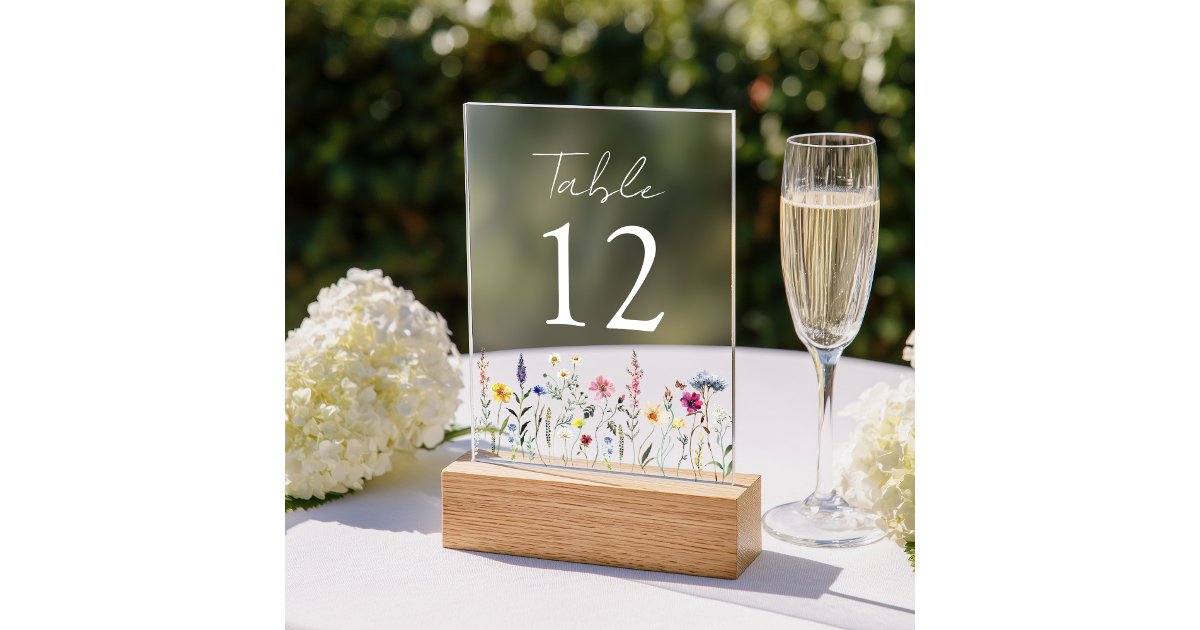 Elegant Wildflower Meadow Acrylic Table Number | Zazzle