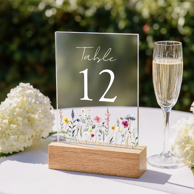Elegant Wildflower Meadow Acrylic Table Number | Zazzle