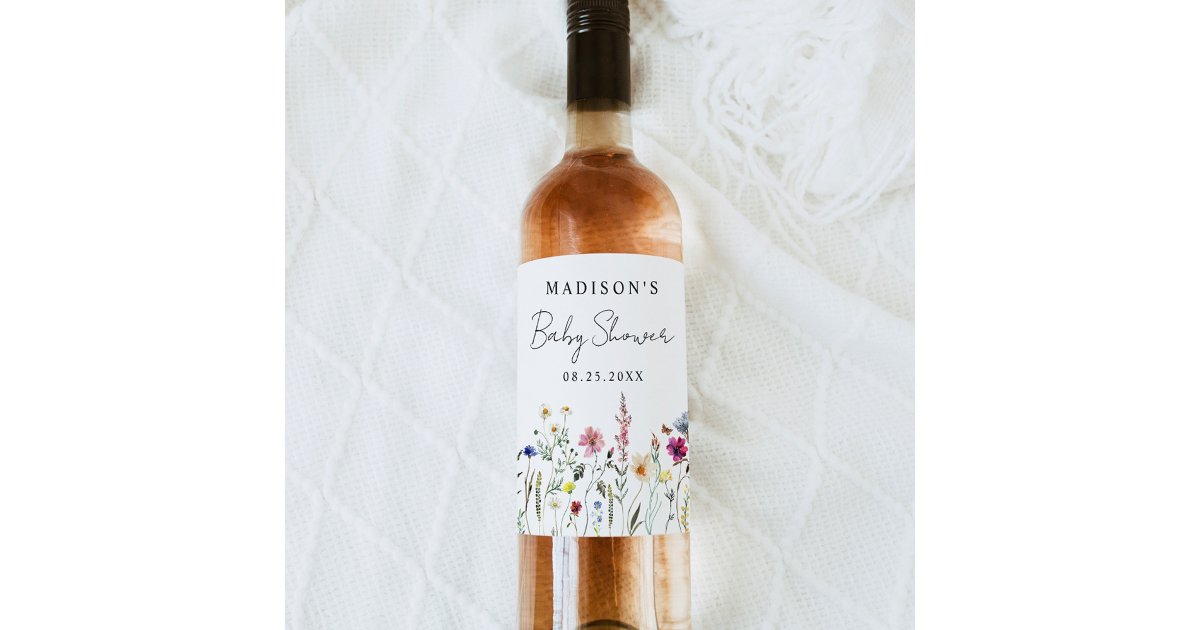 Elegant Wildflower Meadow Baby Shower Wine Label | Zazzle