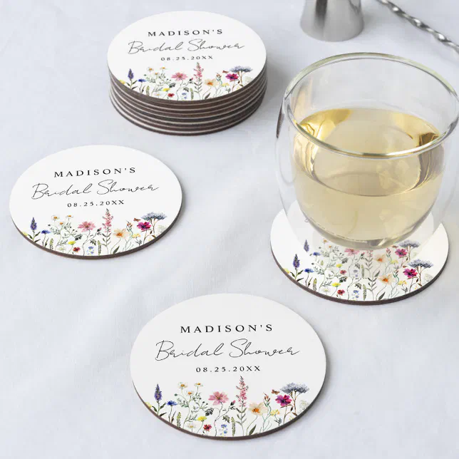 Elegant Wildflower Meadow Bridal Shower Round Paper Coaster | Zazzle
