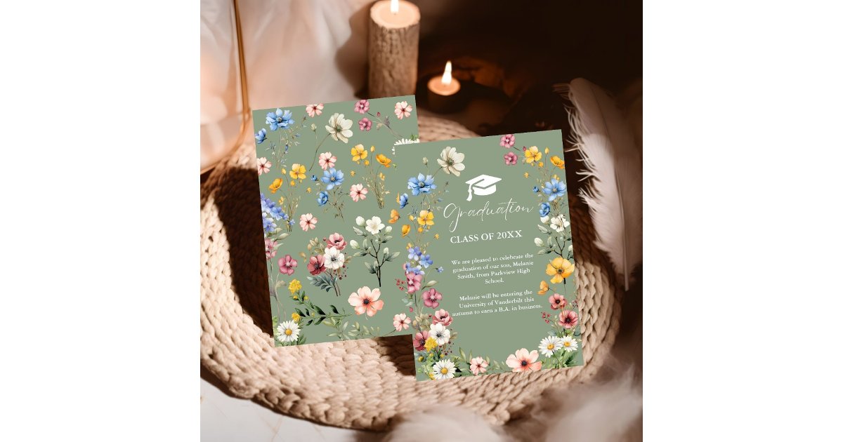 Elegant Wildflower Meadow Garden Graduation Announ Announcement | Zazzle