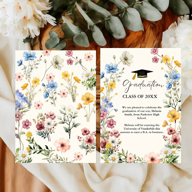 Elegant Wildflower Meadow Garden Graduation Announcement | Zazzle