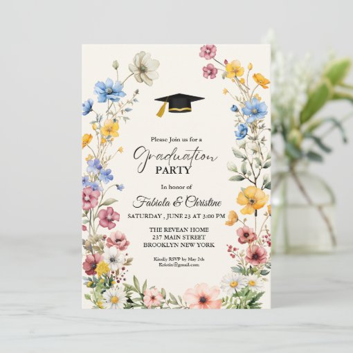 Elegant Wildflower Meadow Garden Twin Graduation Invitation | Zazzle