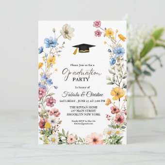 Elegant Wildflower Meadow Garden Twin Graduation Invitation | Zazzle