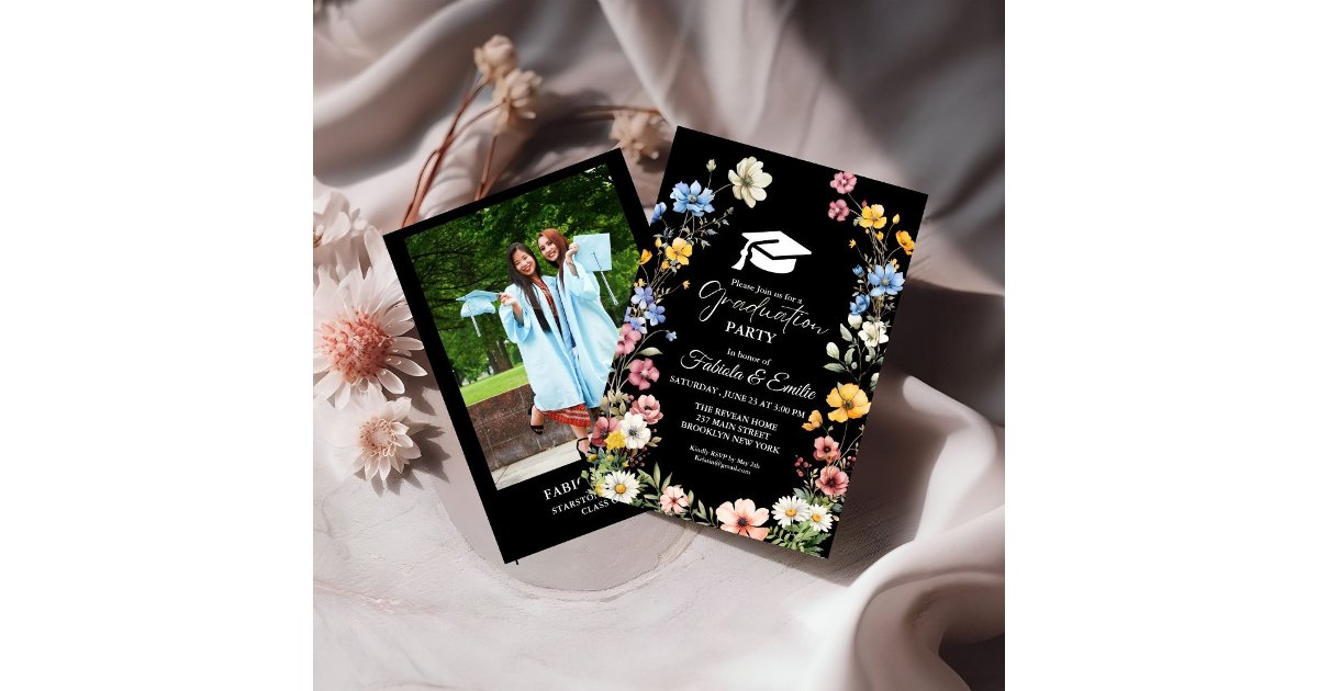 Elegant Wildflower Meadow Garden Twin Graduation Invitation | Zazzle