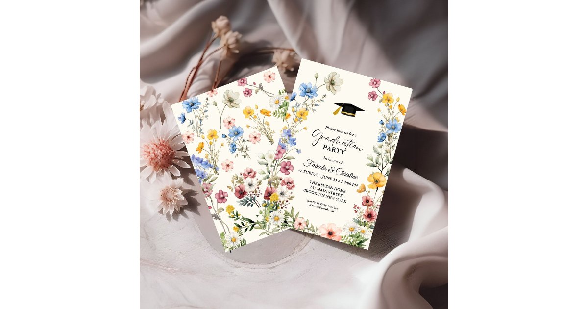 Elegant Wildflower Meadow Garden Twin Graduation Invitation | Zazzle