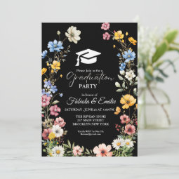 Elegant Wildflower Meadow Garden Twin Graduation Invitation | Zazzle