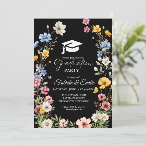 Elegant Wildflower Meadow Garden Twin Graduation Invitation | Zazzle
